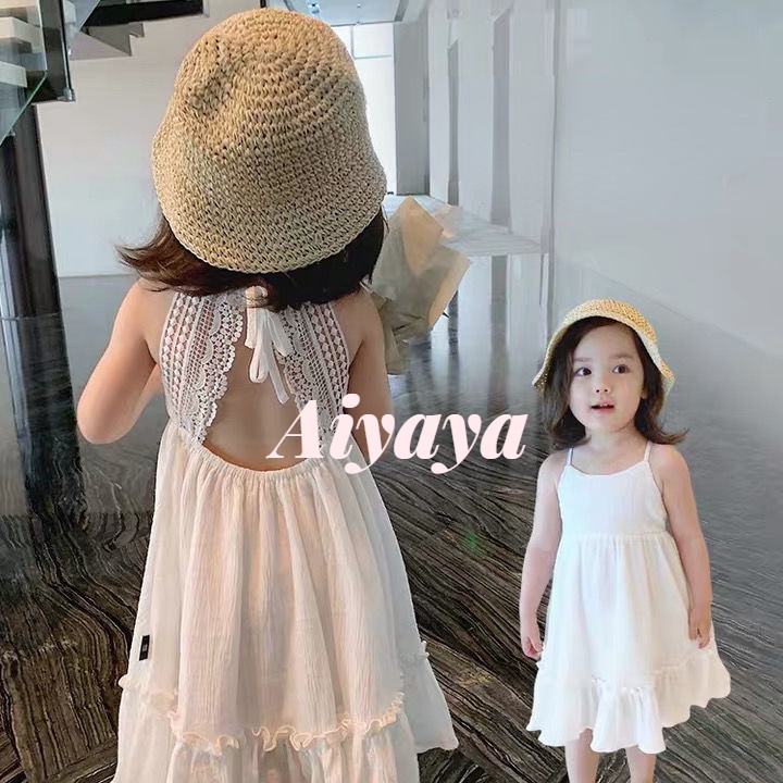 Aiyaya เดรชเด็กผู้หญิง ชุดเอวลอยเด็กผู้หญิง เดรสยาวสีขาว แม๊กซี่เดรส ...