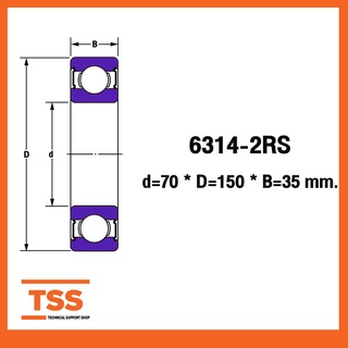 6314-2RS ตลับลูกปืนเม็ดกลมร่องลึก ฝายาง 2 ข้าง 6314-2RS1 ( DEEP GROOVE ...