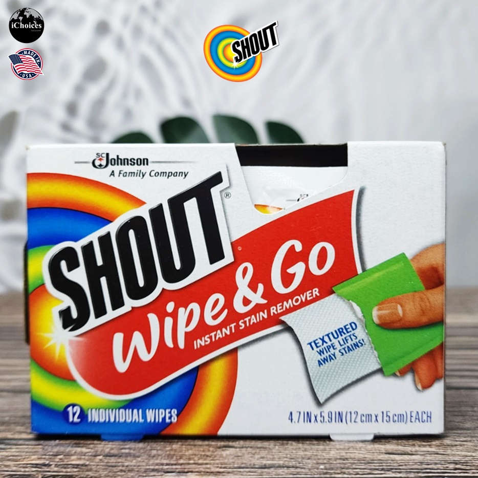 [Shout] Wipe & Go, Instant Stain Remover 12 Wipes แผ่นเช็ดทำความสะอาด ...