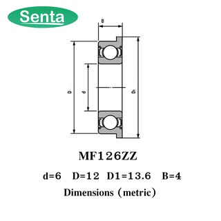 MF126ZZ ตลับลูกปืนหน้าแปลนขนาดเล็ก ฝาเหล็ก 2 ข้าง ขนาดเพลาด้านใน 6 มิล ...