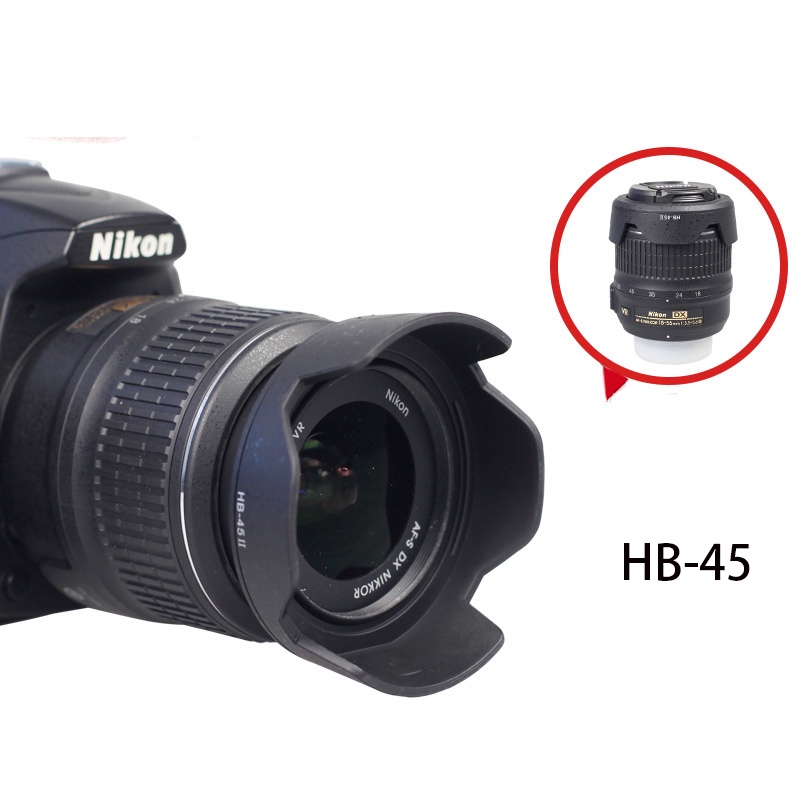 Bizoe HB-45 เลนส์ฮู้ดกล้อง อุปกรณ์เสริม สําหรับ Nikon AF-S 18-55 VR D3300 D3200 D3100 D3000 ...