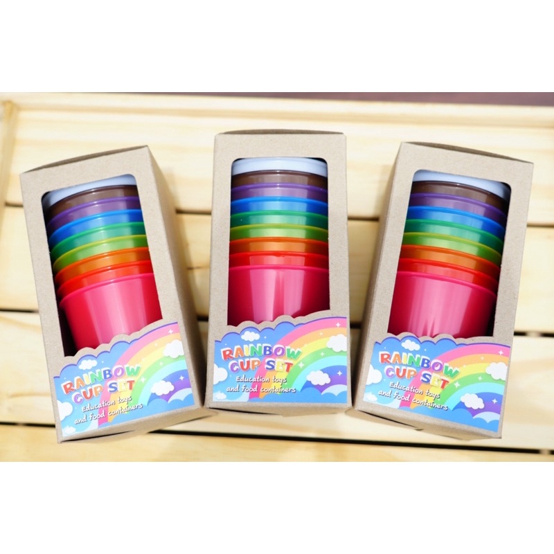 Rainbow Cup Set แก้วเล่นกับ กระดุมยักษ์ ปอมปอม 10 ใบ 10 สี BPA Free ...