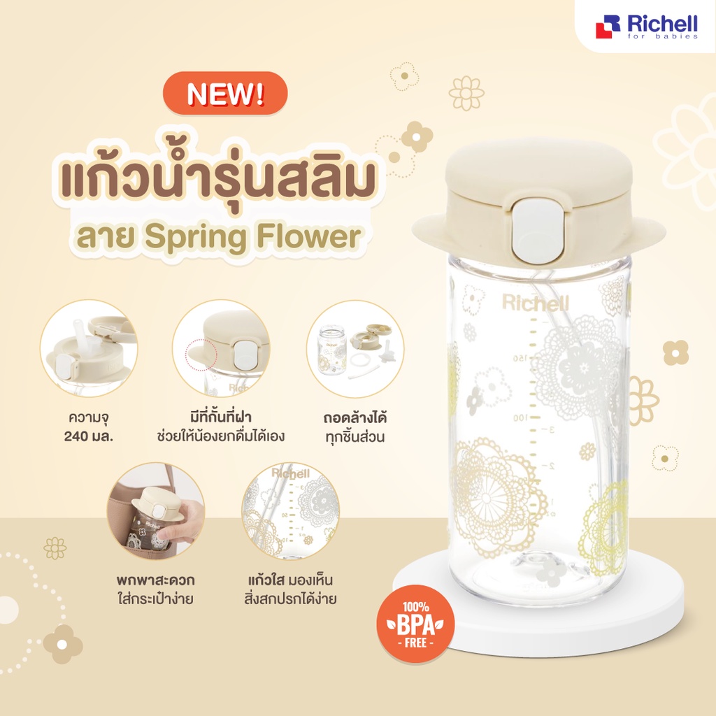 Richell AQ Slim ริเชล แก้วกันสำลักแบบพกพา 240ml รุ่นสลิม | Shopee Thailand