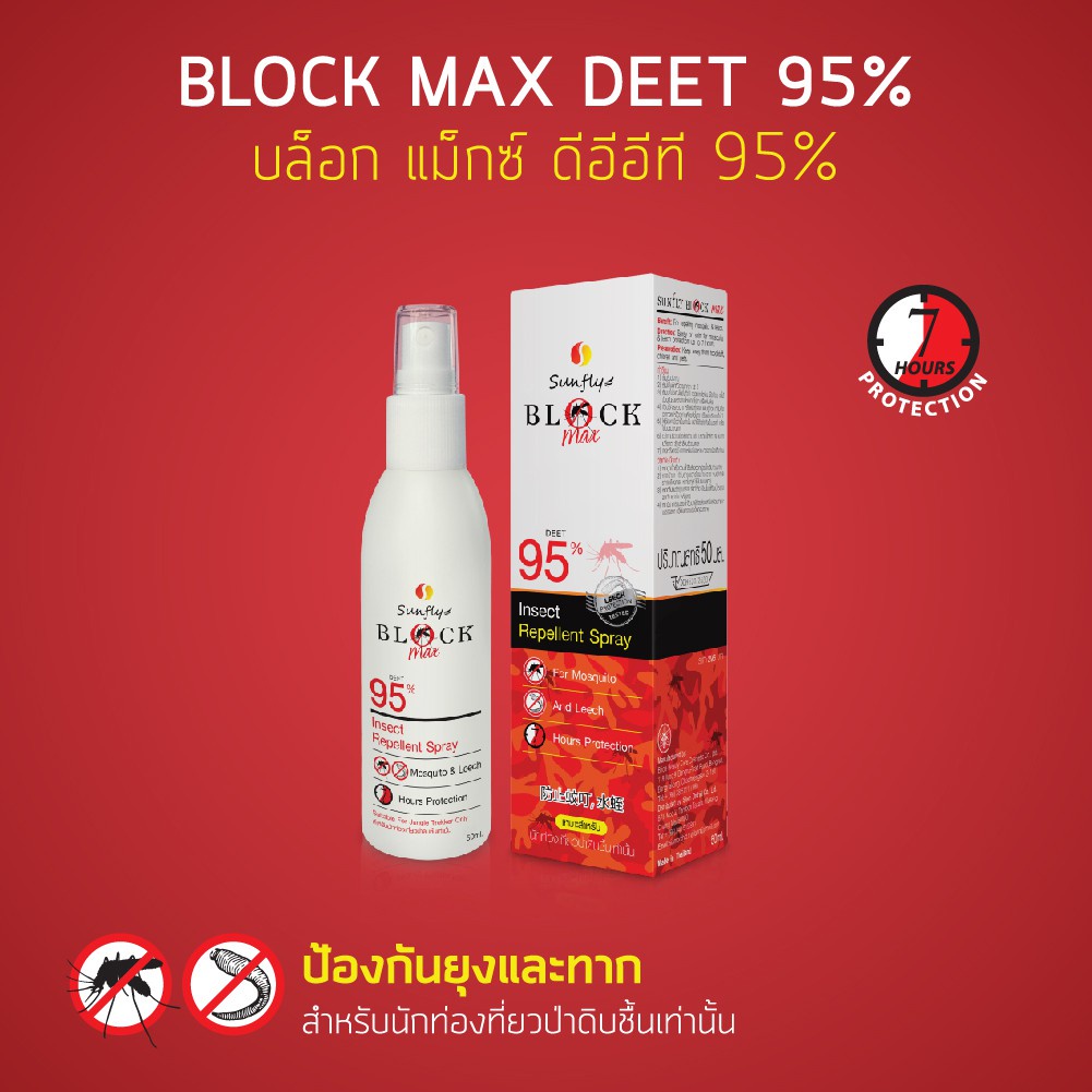 SUNFLY Block Max DEET95% สเปรย์ป้องกันยุงลาย ยุงก้นปล่อง ทาก 50 ml ...
