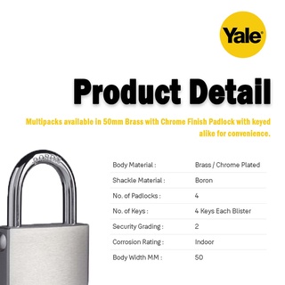 Yale Y120/50/127/1 Y120-50-127-1 กุญแจทองเหลือง ซาติน (ห่วงบารอน) 50 ...