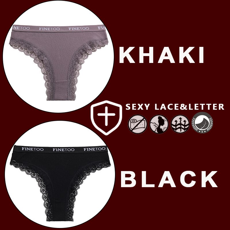 FINETOO 2PCS/Set Women's Cotton Panties Girls Letter Thongs Brazilian ...