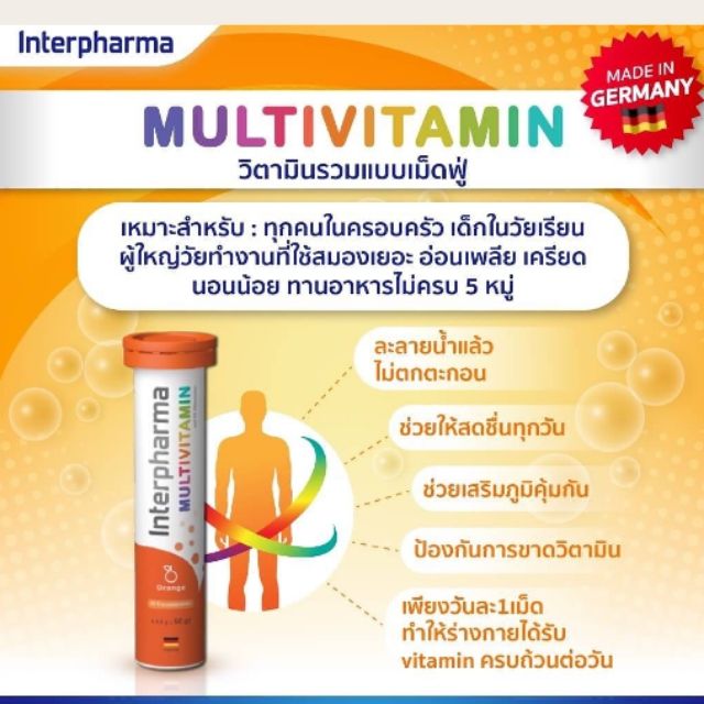 exp10/23 Multivitamin Interpharma วิตามินรวม เม็ดฟู่ 1 หลอด 20 เม็ด ...