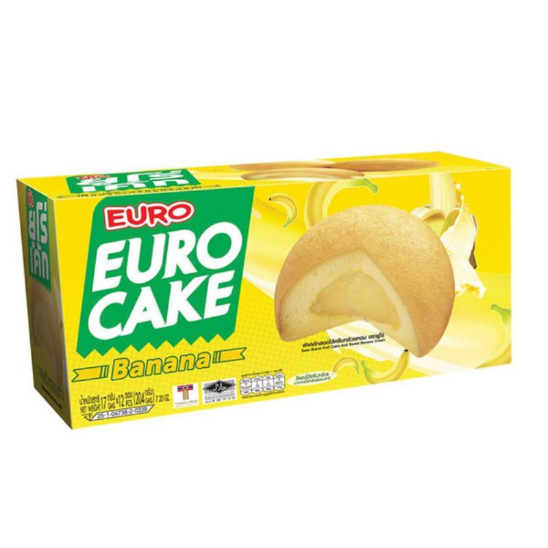 EURO CAKE ยูโร่ พัฟเค้ก สอดไส้ครีมรสคัสตาร์ด 204 ก. แพ็ค 12 ชิ้น ชิ้น ...