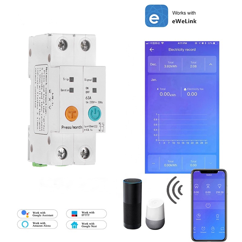 2p Wifi Circuit Breaker Energy Power Kwh Meter Time Timer Switch Relay Voltmeter Current Leakage
