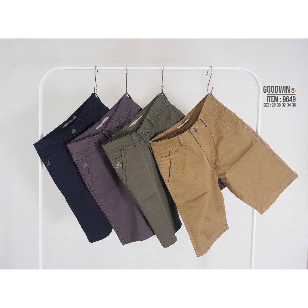 ⚡GW⚡9649 กางเกงขาสั้น ผู้ชาย ผ้ายืด สีพื้น ยาว 20-21 นิ้ว ไซส์ 28-36 ...
