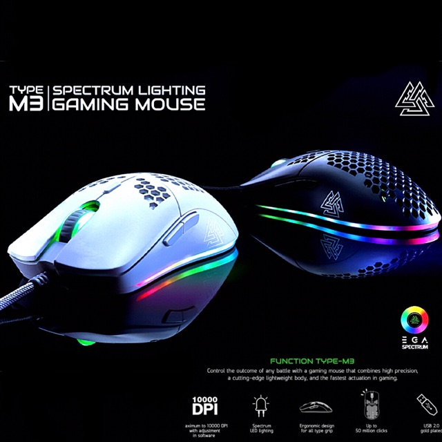 EGA TYPE M3 Gaming Mouse Macro เม้าส์เกมมิ่ง เบามาก มี 2 สี ดำ,ขาว ...
