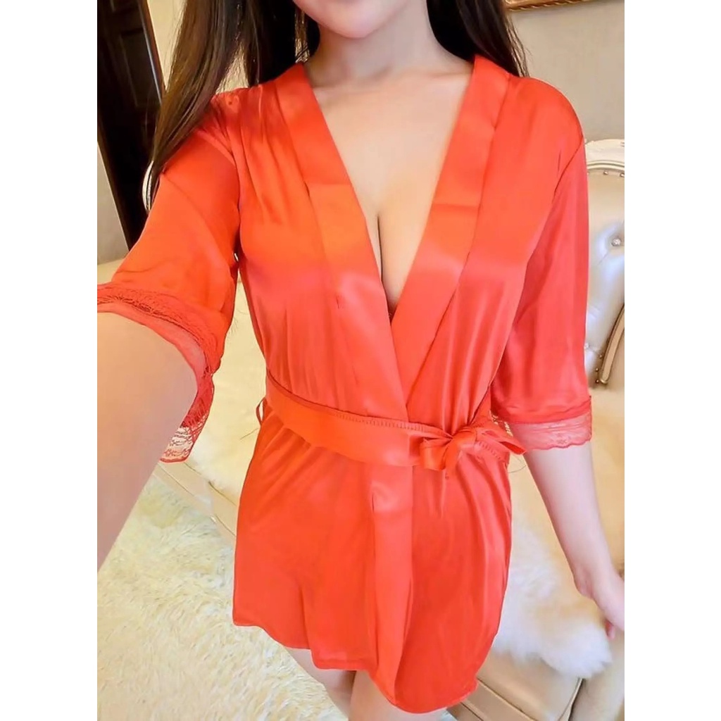 Sex Girl ชุดนอนผ้าซาติน ชุดนอนลูกไม้ พร้อมส่งจากไทย（h1102） Shopee