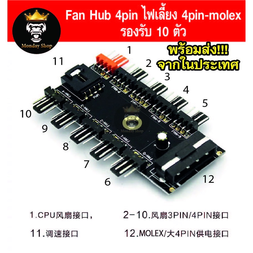 Fan Hub 4 pin ต่อพัดลมเคสได้ 10 ตัว PWN Fan Hub Board 1 To 10 หัวต่อ ...
