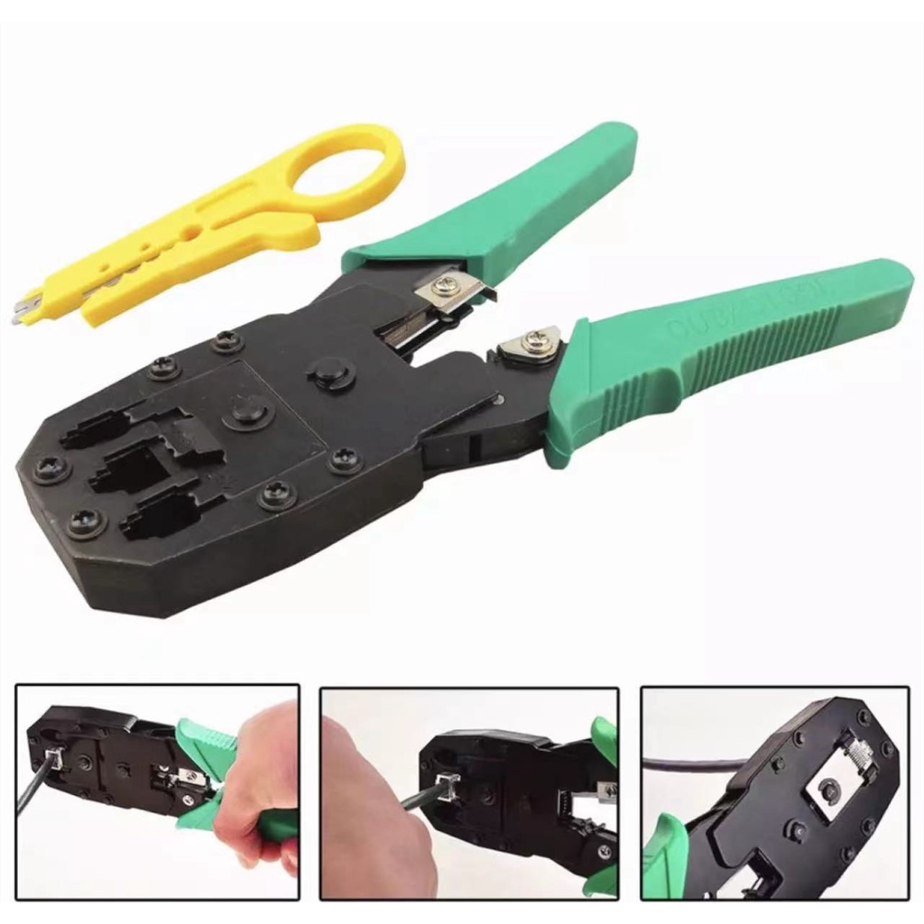RJ45 CAT5 RJ11 RJ12 LAN Cable Wire Crimper Crimp Plier Strip Tool Green ...