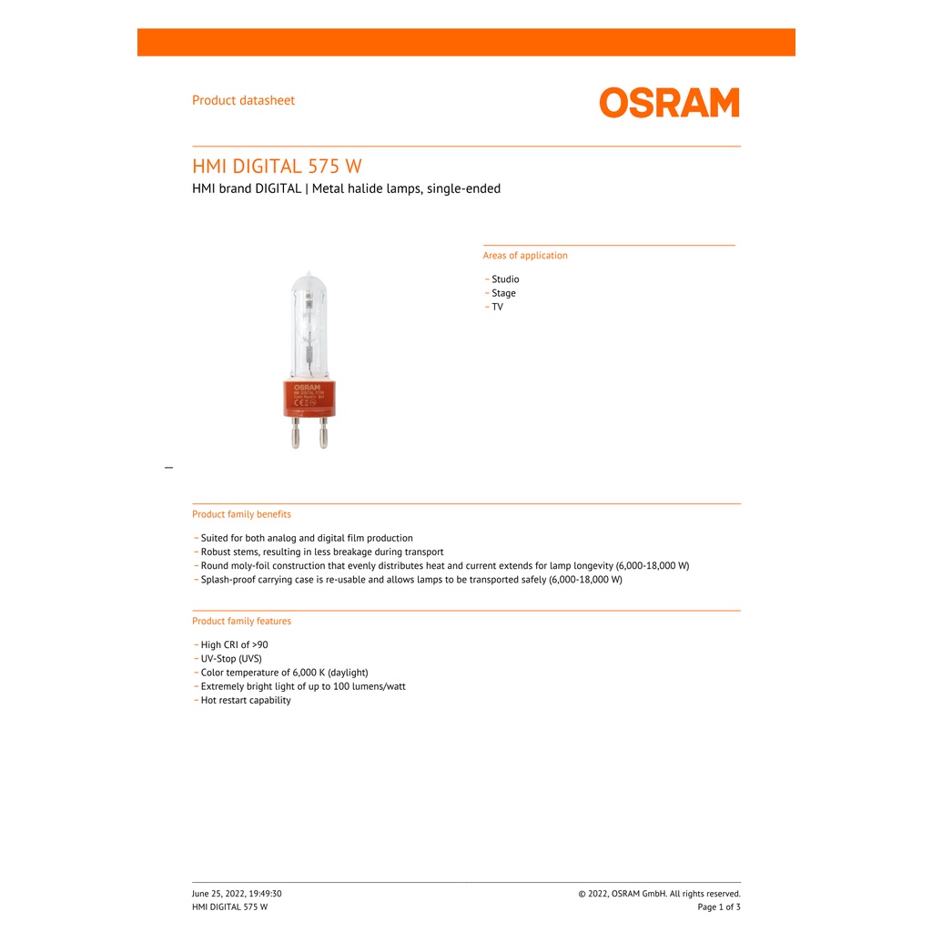 หลอดไฟ OSRAM HMI DIGITAL 575W | Shopee Thailand