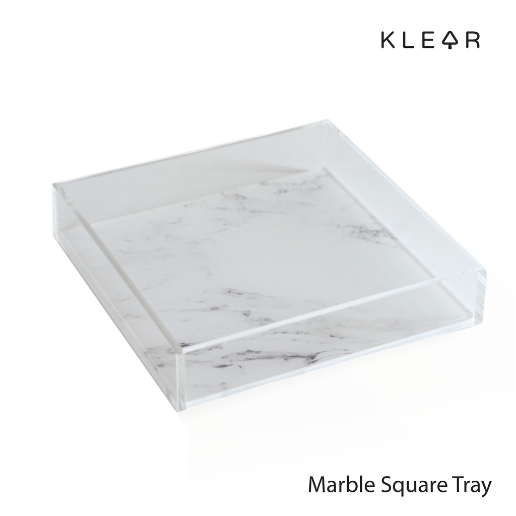 KlearObject Marble Square Tray (L) ถาดอะคริลิคใสพื้นลายหินอ่อน ขนาด 20x20x4 cm. ใส่ของ ...