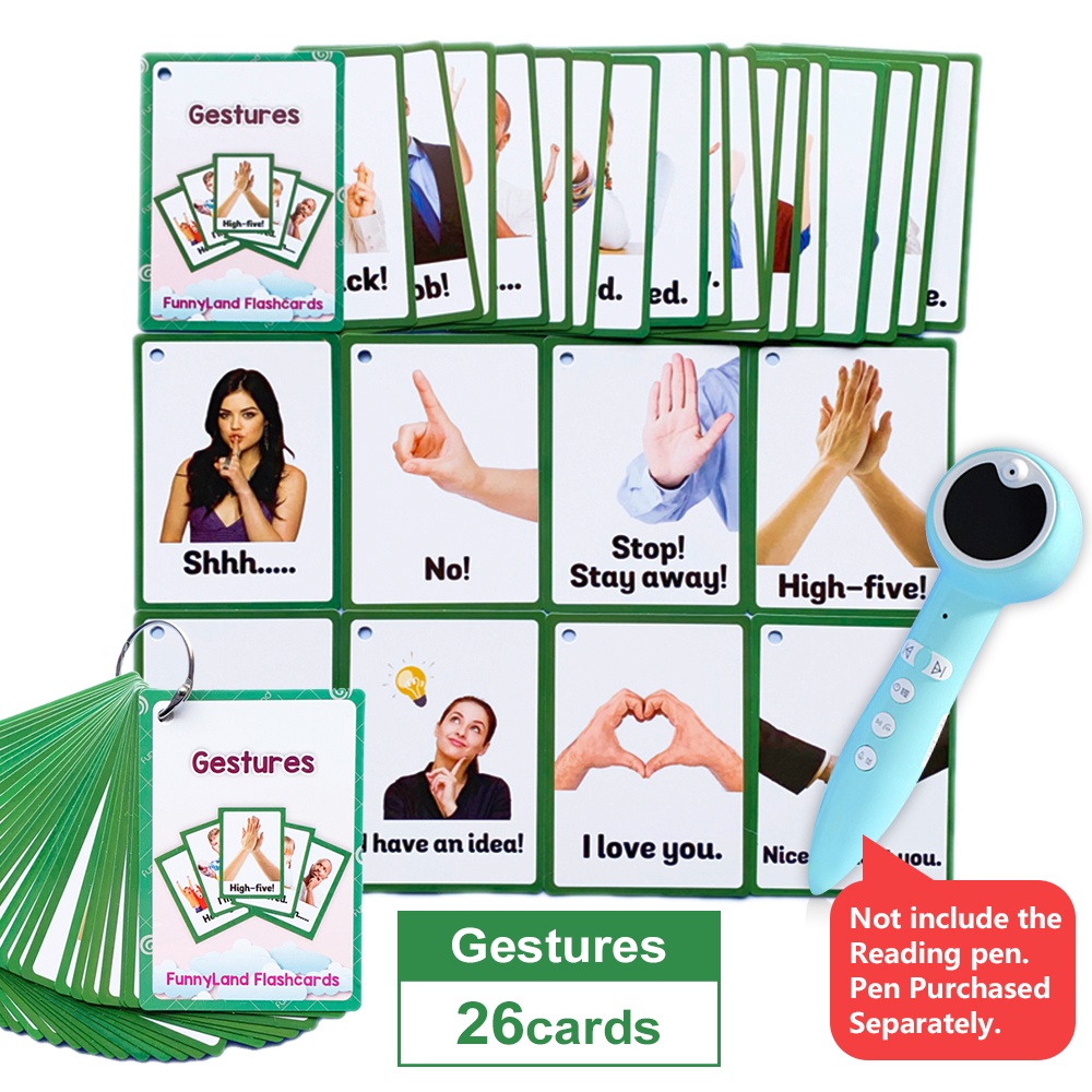 26Pcs/Set ท่าทาง อังกฤษ แฟลชการ์ด flashcard Gestures English Flash Card เด็ก แฟลชการ์ด ของเล่น ...
