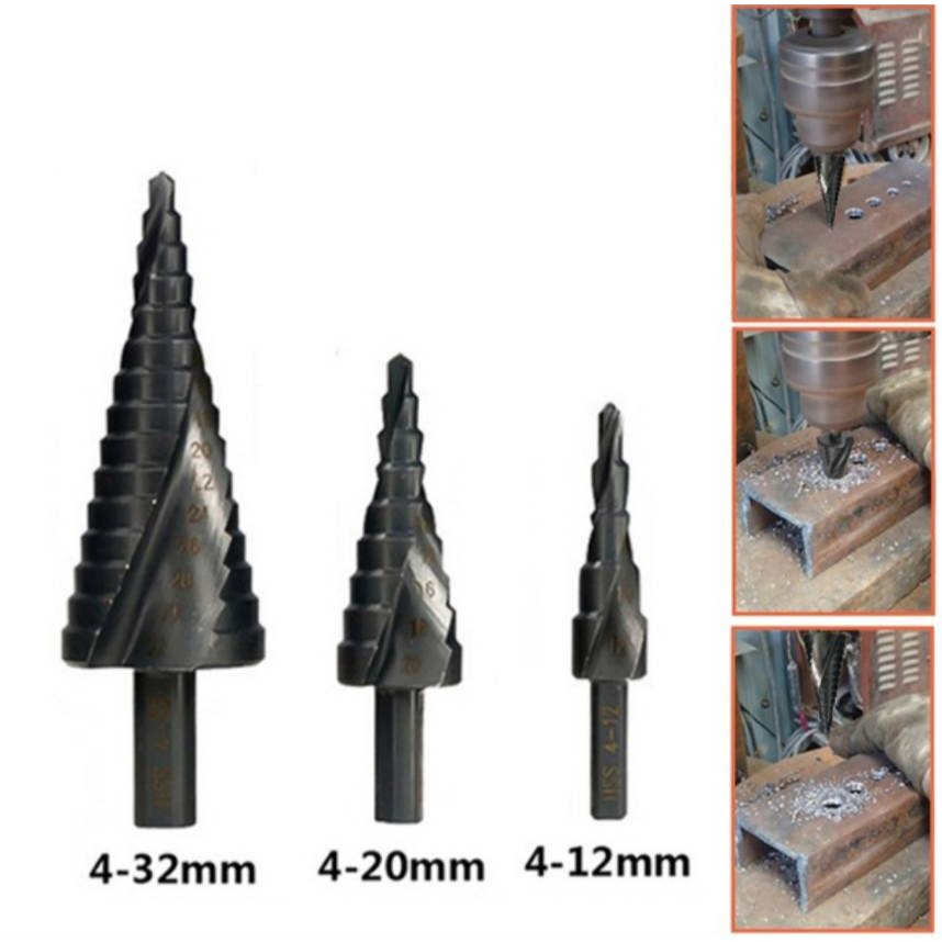 ดอกเจาะเหล็ก ดอกเจาะไม้ ดอกสว่าน ดอกเจดีย์เจาะขยายรู STEP DRILL SET ดอกเจดีย์ สแตนเลส โลหะ เจาะ ...
