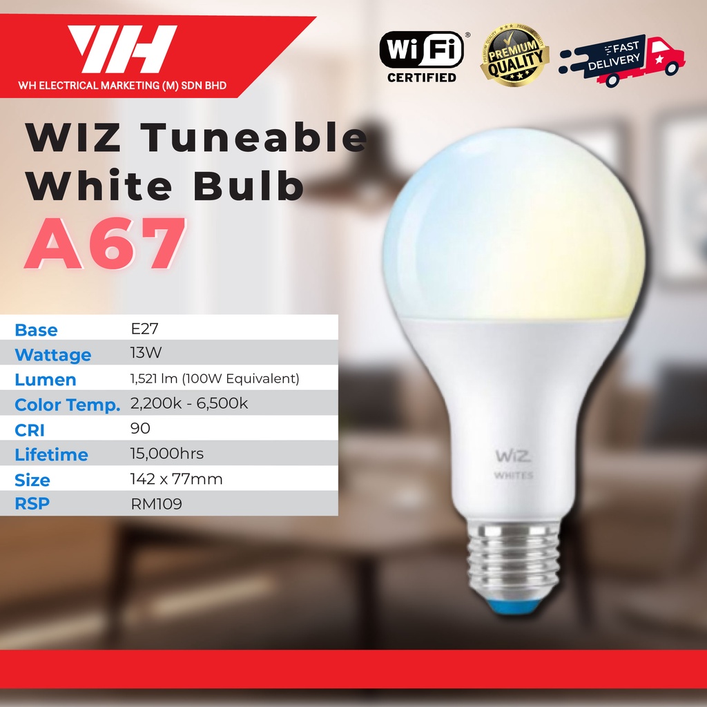 Philips WiZ Tuneable White Bulb A67 E27 13W (2200K - 6500K) - หลอดไฟ/Mentol Lampu | Shopee Thailand