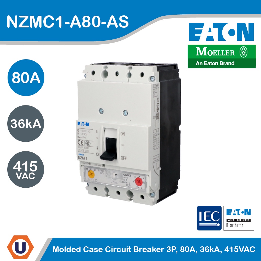 EATON Molded Case Circuit-Breaker (MCCB) 3P 80A 36kA ที่ 415VAC รหัส NZMC1-A80-AS | Ucanbuys ...
