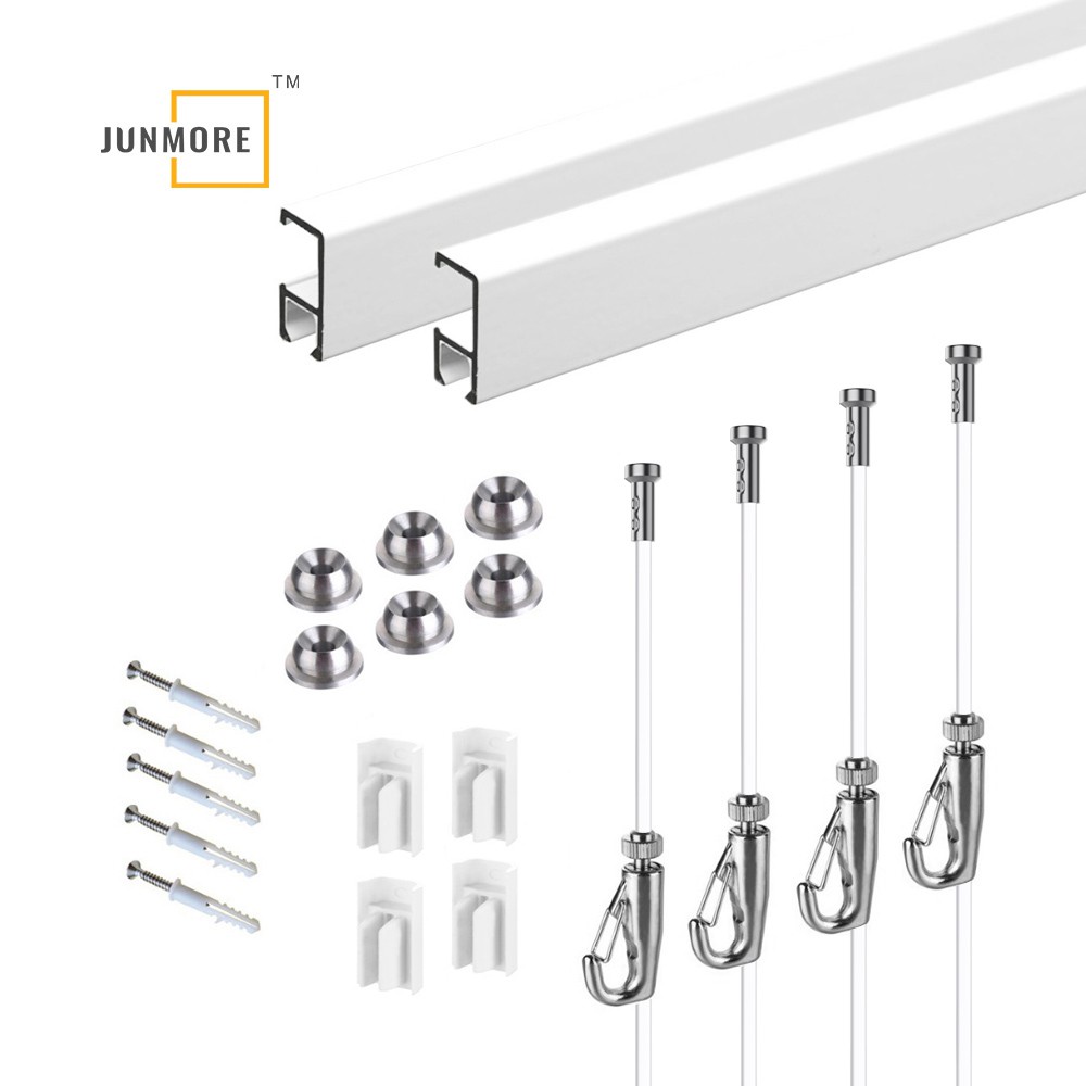 JUNMORE (2 Rails 4 Hooks และ 4 Nylon Cables,สีขาว) ภาพแสดง ระบบแขวน ราง ...
