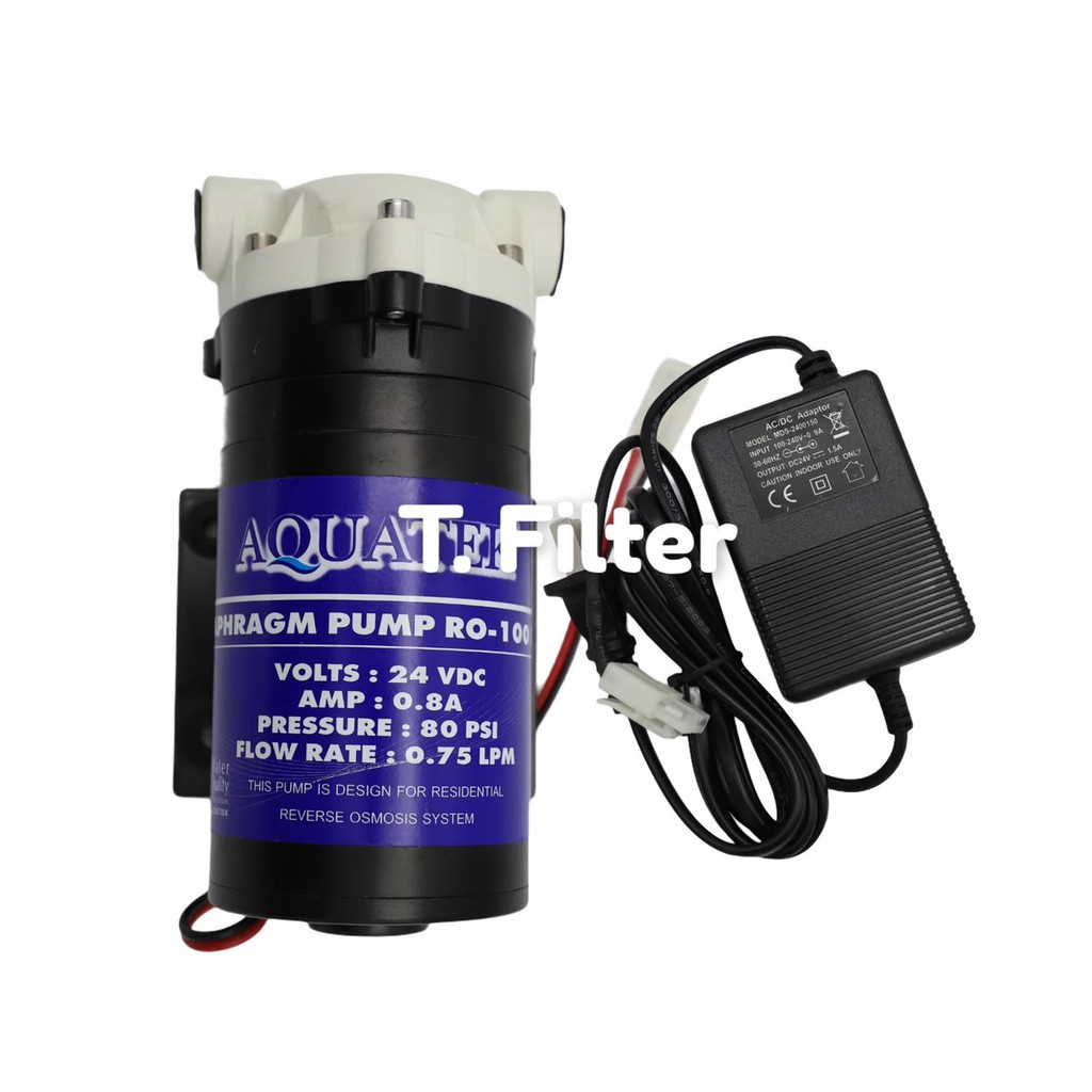ปั๊มน้ำ ปั๊มอัดแรงดัน ปั๊มผลิต Aquatek Diaphragm Pump (Ro) 100 GPD แถม หม้อแปลง 24Vdc และข้อต่อ ...