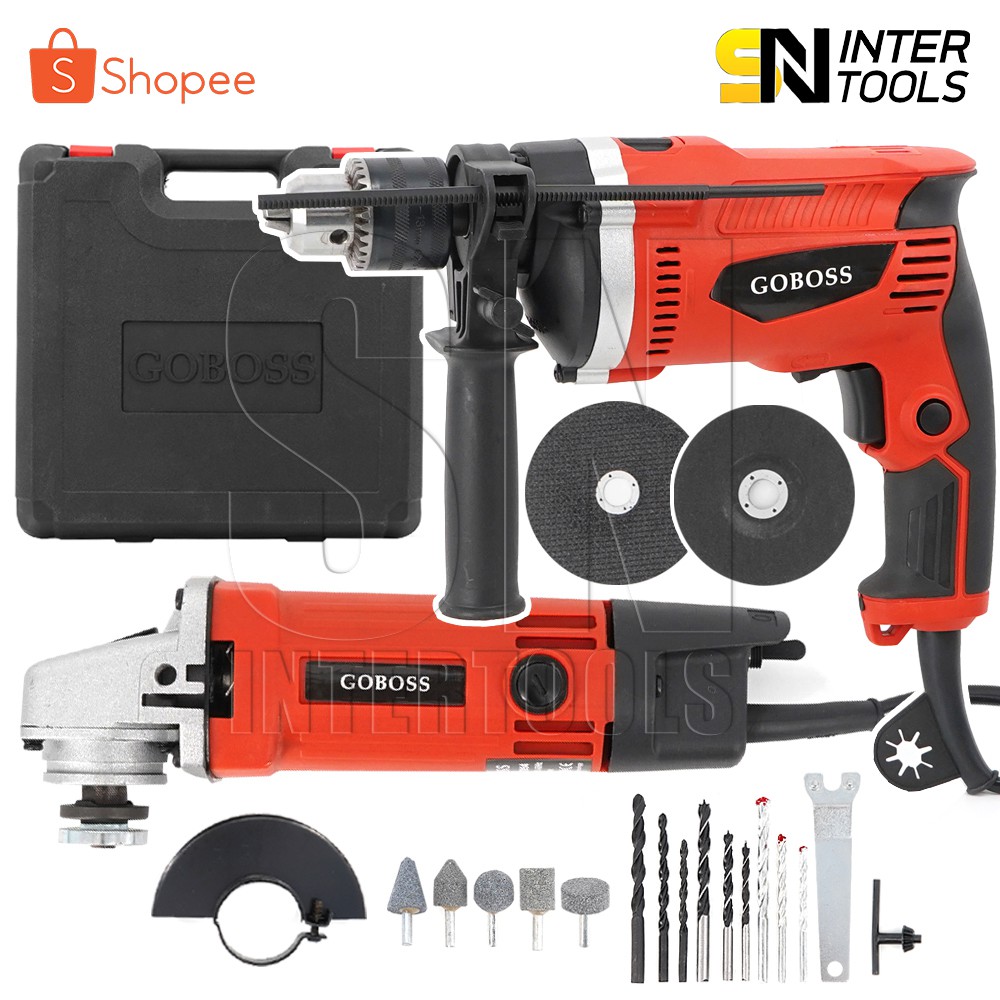 (แพ็คคู่) GOBOSS เครื่องเจียร์ หินเจียร์ ลูกหมู 4 นิ้ว 710W + สว่านกระแทก ไฟฟ้า 5 หุน 710W แถม ...