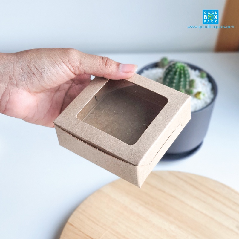 Goodboxpack (50ใบ/แพ็ค) กล่องบราวนี่ 1 ชิ้น มีแบบเคลือบเเละไม่เคลือบ เป็นกระดาษฟู้ดเกรด ขนาด8 ...