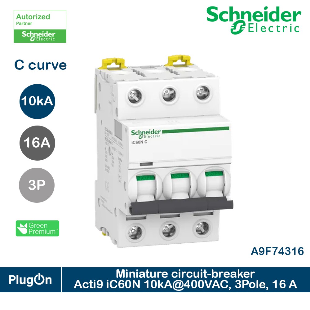 Schneider Acti9 iC60N 10kA, 400VAC, 3Pole, 16 A เบรกเกอร์ลูกย่อย 3โพล ...