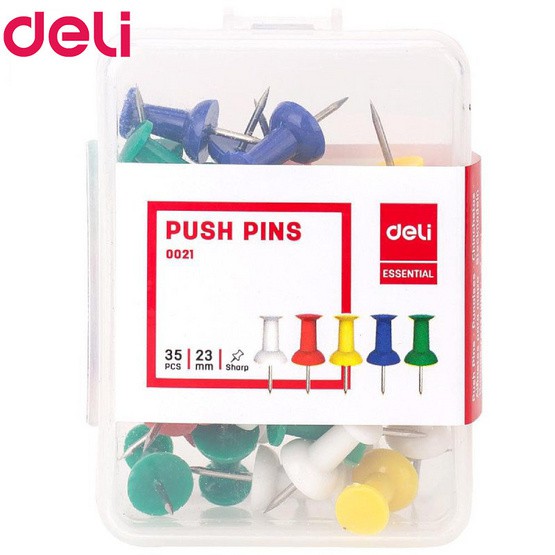 Deli Push Pins 0021 DLหมุดสีเย็บกระดาน บรรจุ 35 ตัว/กล่อง | Shopee Thailand