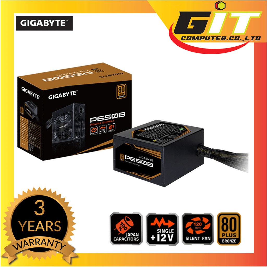 POWER SUPPLY อุปกรณ์จ่ายไฟ (80+ Bronze) GIGABYTE P650B 650W.ประกันศูนย์ ...