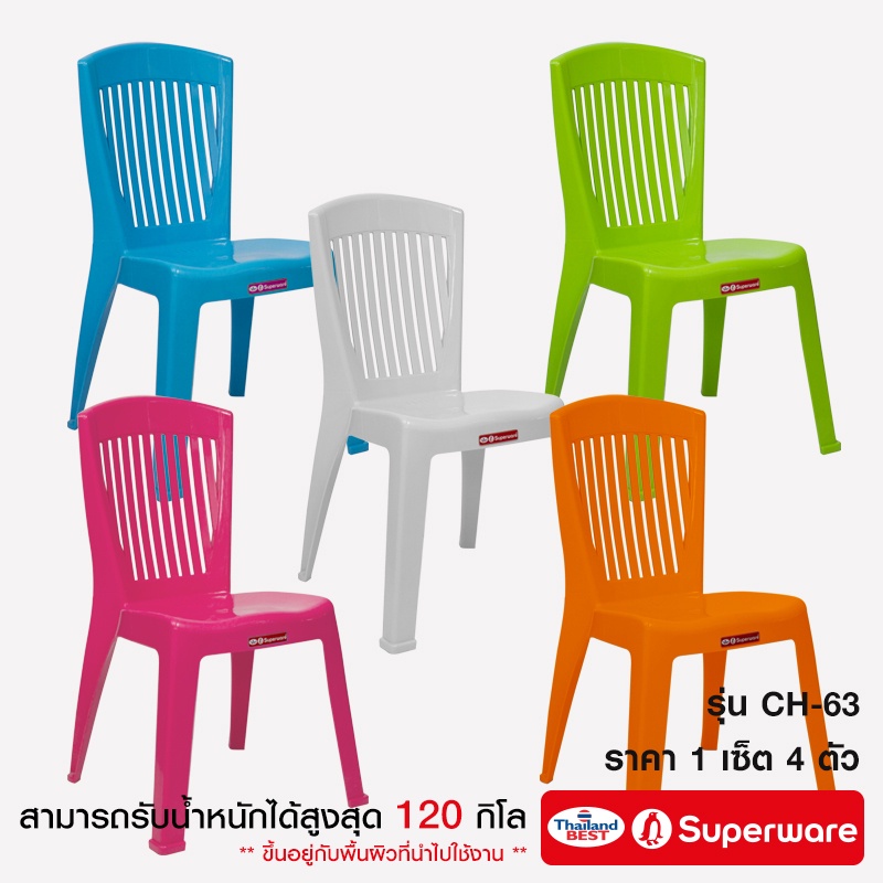 Srithai Superware เก้าอี้พลาสติก เก้าอี้มีพนักพิงรุ่น CH-63 เซ็ต 4 ตัว | Shopee Thailand