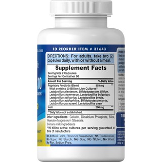 Probiotic 10 ( 20 billion live Probiotic ) 120/240 Capsules Puritan's ...