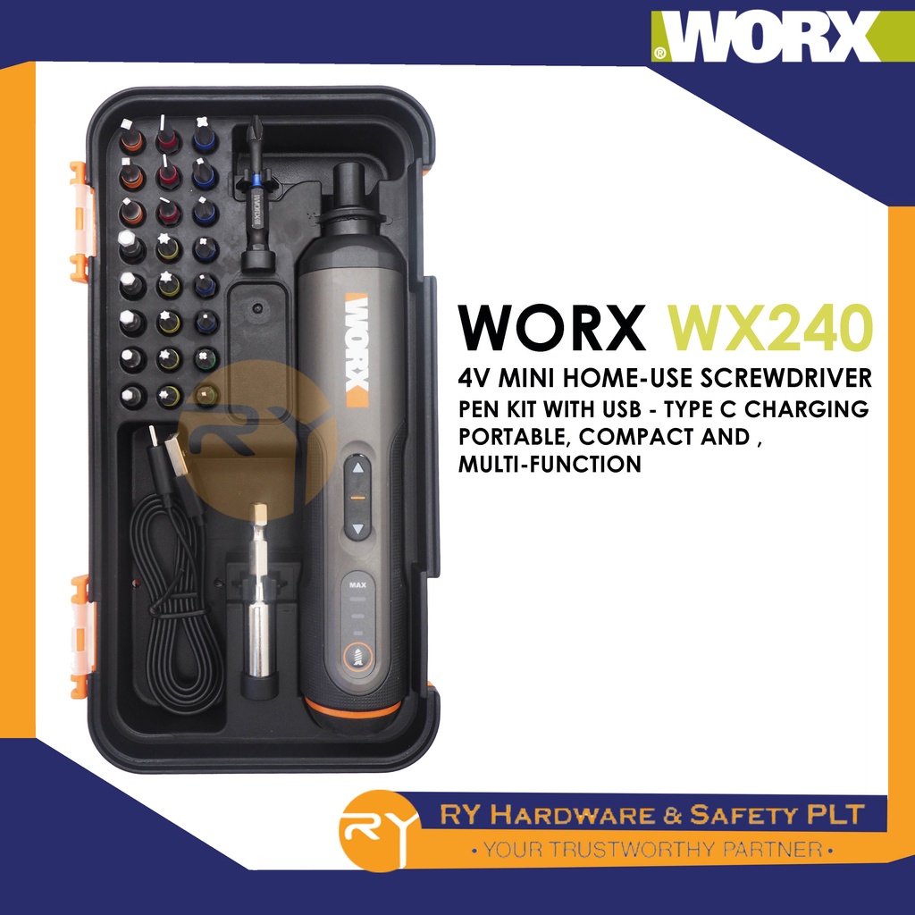 Worx WX240 4V MINI ชุดปากกาไขควง ใช้ในบ้าน พร้อมที่ชาร์จ USB - TYPE C แบบพกพา | Shopee Thailand