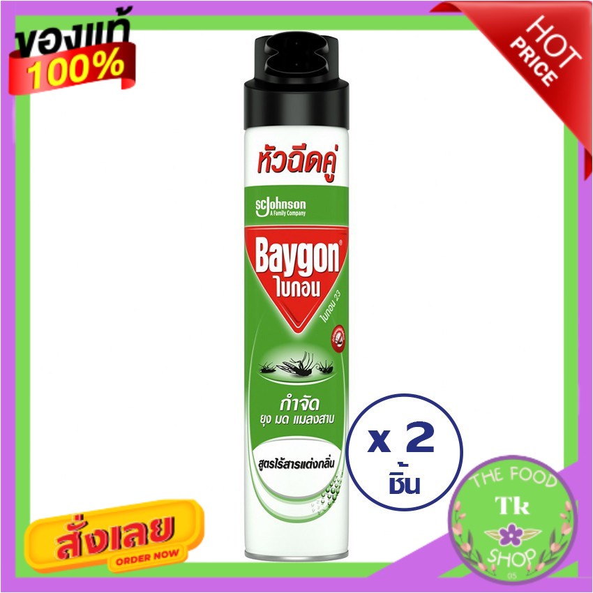BAYGON ไบกอน สเปรย์กำจัดแมลง สูตรไร้สารแต่งกลิ่น สีเขียว 600 มล. ...