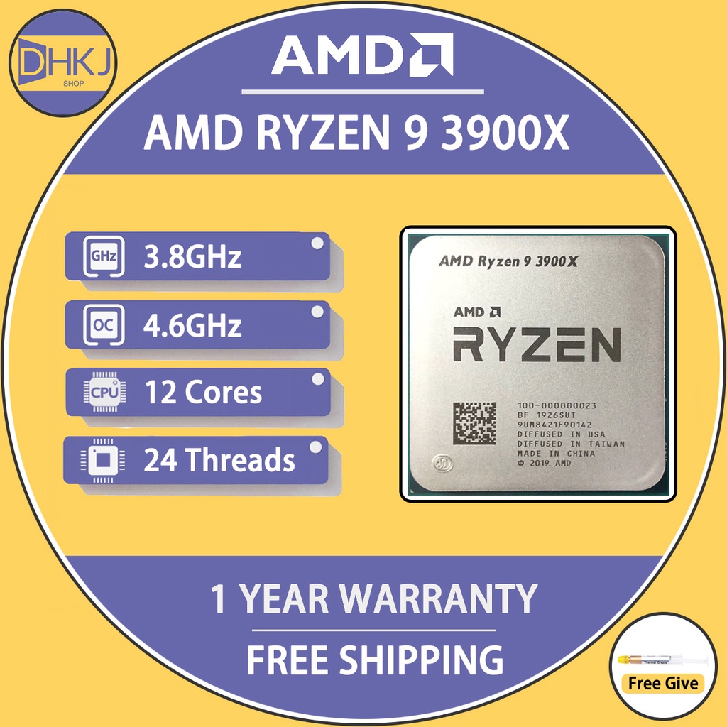 ใช้ AMD Ryzen 9 3900X R9 3900X 3.8 GHz Twelve-Core 24 ด้าย CPU ...