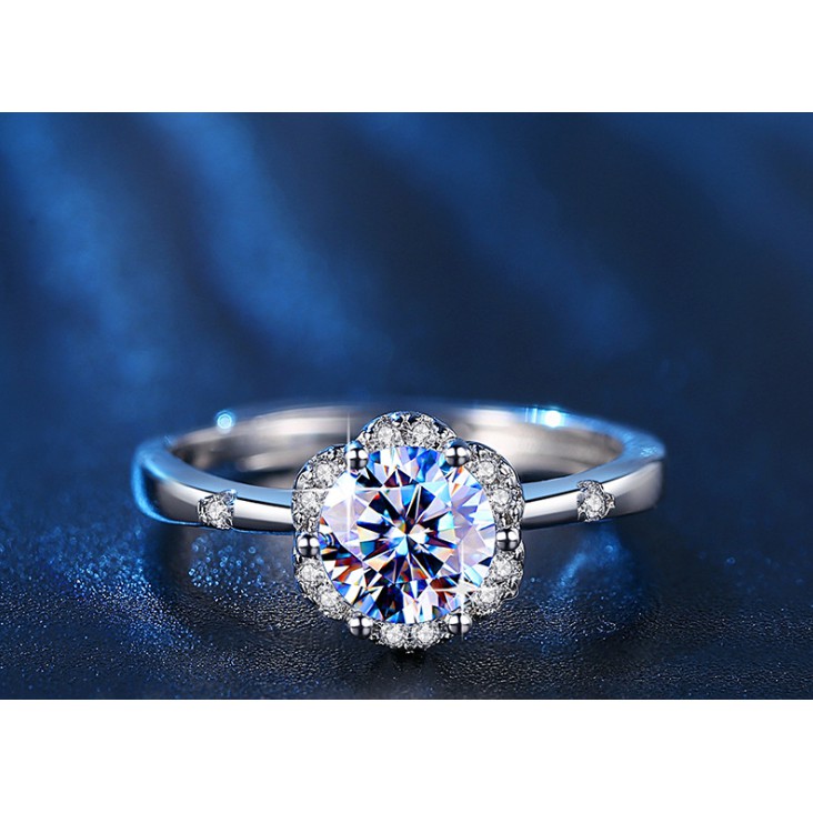 [พร้อมใบรับรอง Gra] 100% 925 เงินดอกไม้เรขาคณิตแหวนเรียบง่ายแสงหรูหราแหวนเพชร | Shopee Thailand