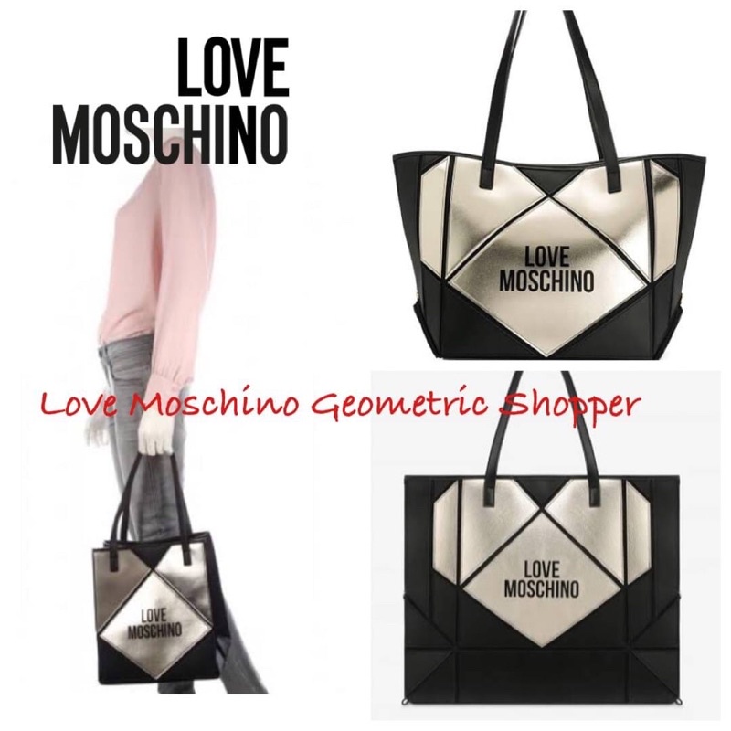 กระเป๋าสะพายไหล่ ใบใหญ่ ของแท้ Love Moschino Geometric Shopper With ...