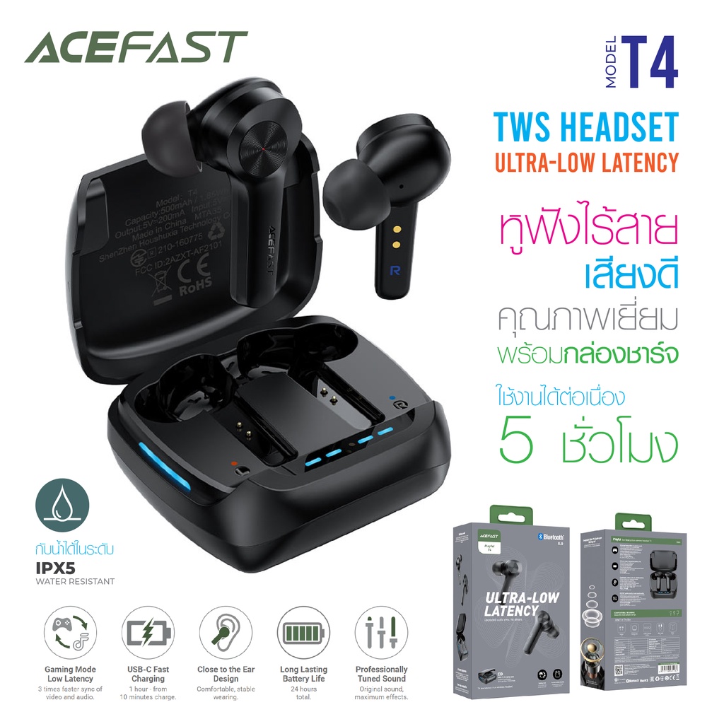 ACEFAST รุ่น T4 TWS Low Latency Headset Bluetooth 5.0 IPX5 หูฟังไร้สาย ...
