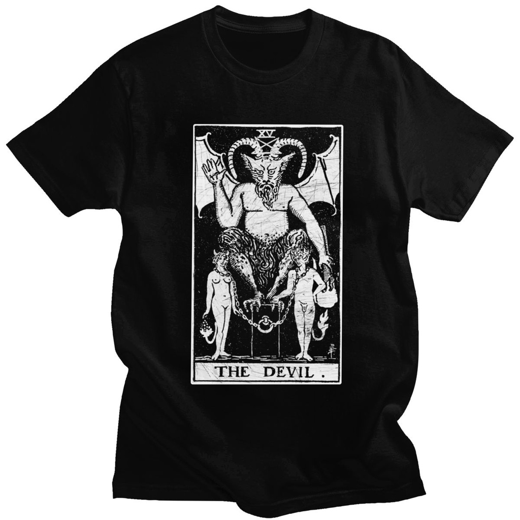 เสื้อยืดแขนสั้น ผ้าฝ้าย พิมพ์ลาย Gorgeous The Baphomet Devil Tarot Card ...