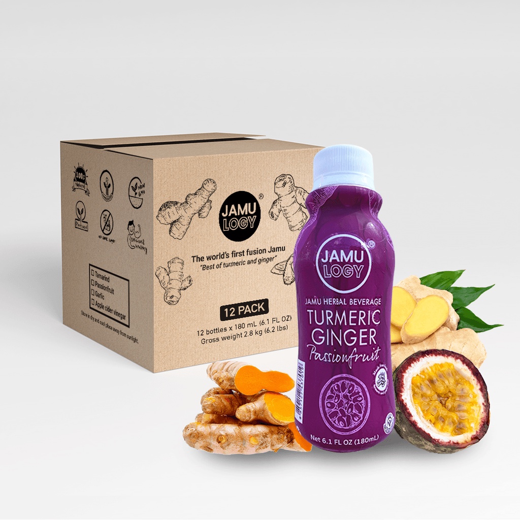 Turmeric Ginger JAMU with Passionfruit 180 ml x 12 (Jamulogy Brand ...