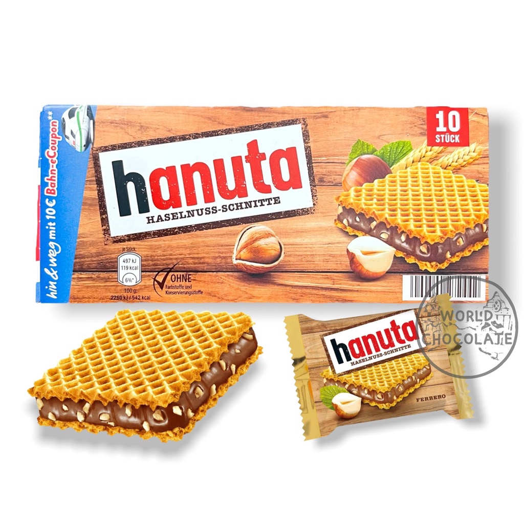 Ferrero Hanuta Wafers มี 2 รส 1 กล่อง มี 10 ชิ้นจากเยอรมนี หมดอายุ 1/8 ...