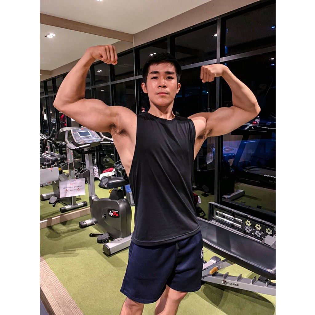 OLIVER MUSCLE เสื้อแขนกุดผู้ชายสีดำ ใส่ออกกำลังกาย ผ้านุ่มระบายอากาศดี ...