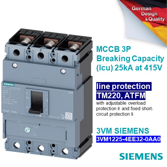 MCCB Siemens รุ่น 3VM 3P - พิกัดกระแส 25A-630A - Icu up to 36kA at 415V ...