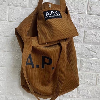 Apc กระเป๋าถือ กระเป๋าสะพายไหล่ ผ้าลูกฟูก พิมพ์ลายโลโก้ | Shopee Thailand