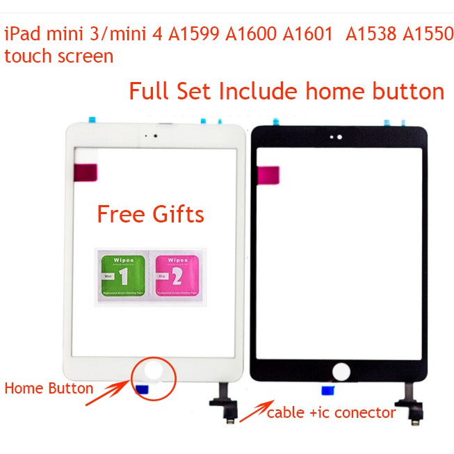 หน้าจอสัมผัสสําหรับ iPad Mini 3 Mini 4 A1599 A1560 A2601 1550 A1538 แผง Digitizer ปุ่ม IC Home ...
