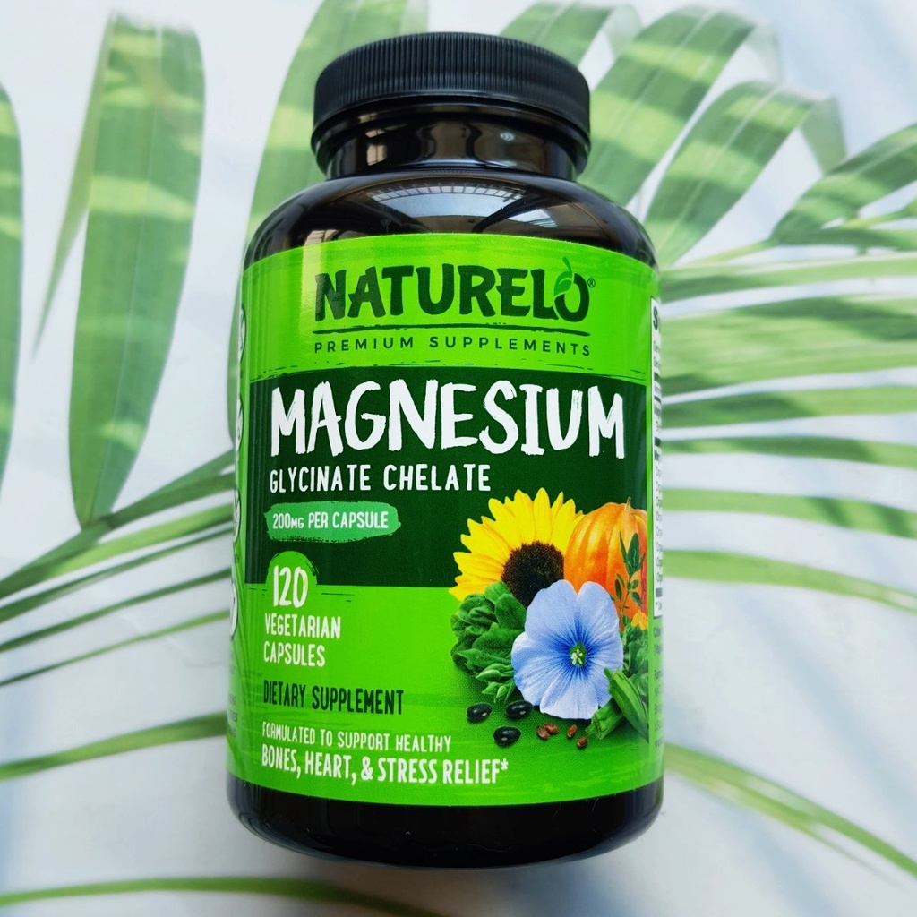 (NATURELO®) Magnesium Glycinate Chelate 200 mg 120 Vegetarian Capsules ...