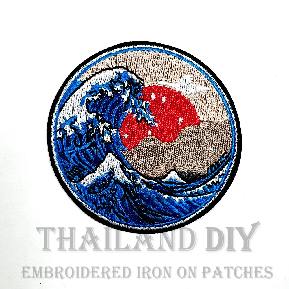 ตัวรีดติดเสื้อ งานปัก คลื่น ทะเล ญี่ปุ่น อาทิตย์อุทัย Wave Japan Rising Sun Patch ตัวรีด WOP DIY ...