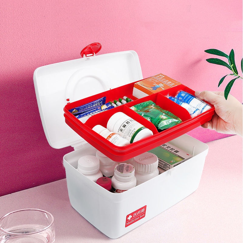 กล่องยา ปฐมพยาบาล 2 ชั้น 2-Layer First Aid Kit Box Medicine Storage ...