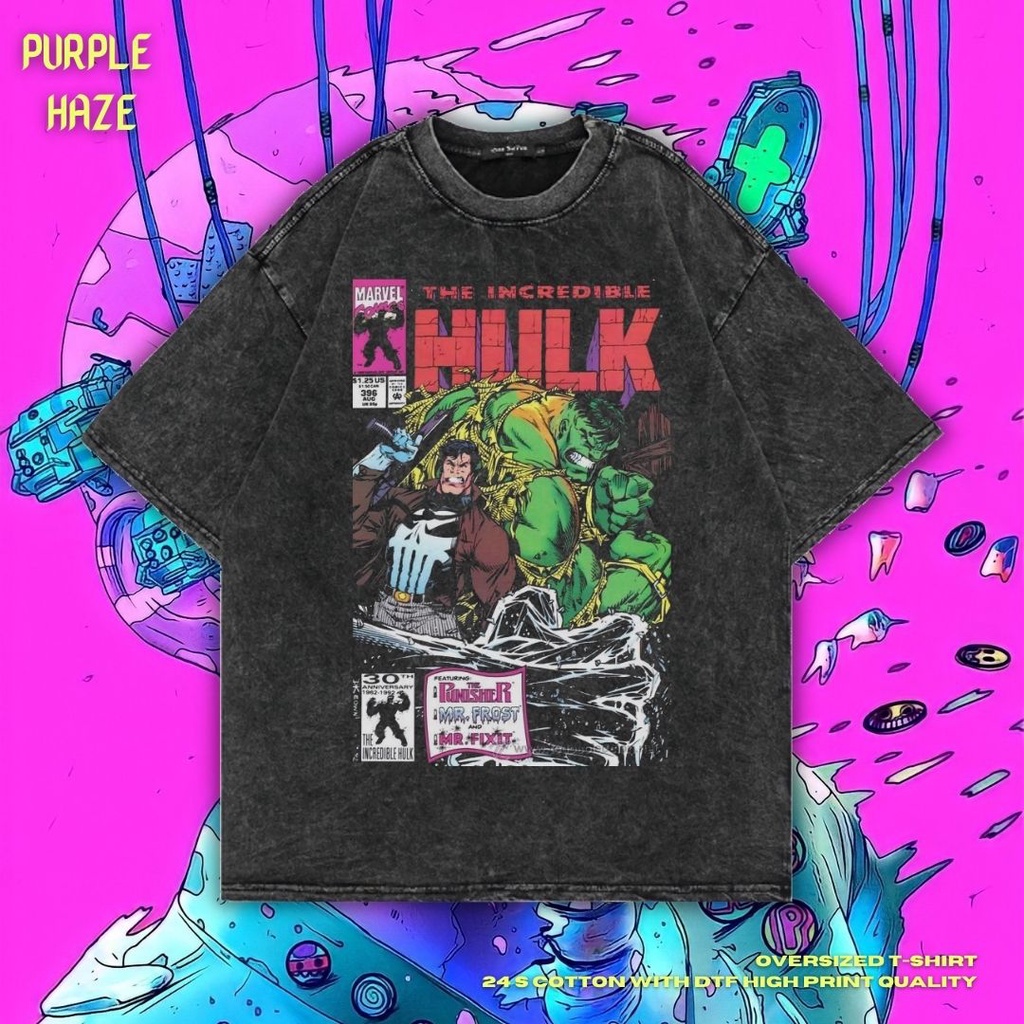 เสื้อยืด ขนาดใหญ่ พิมพ์ลาย Haze The Incredible Hulk สีม่วง | หินล้างทํา ...
